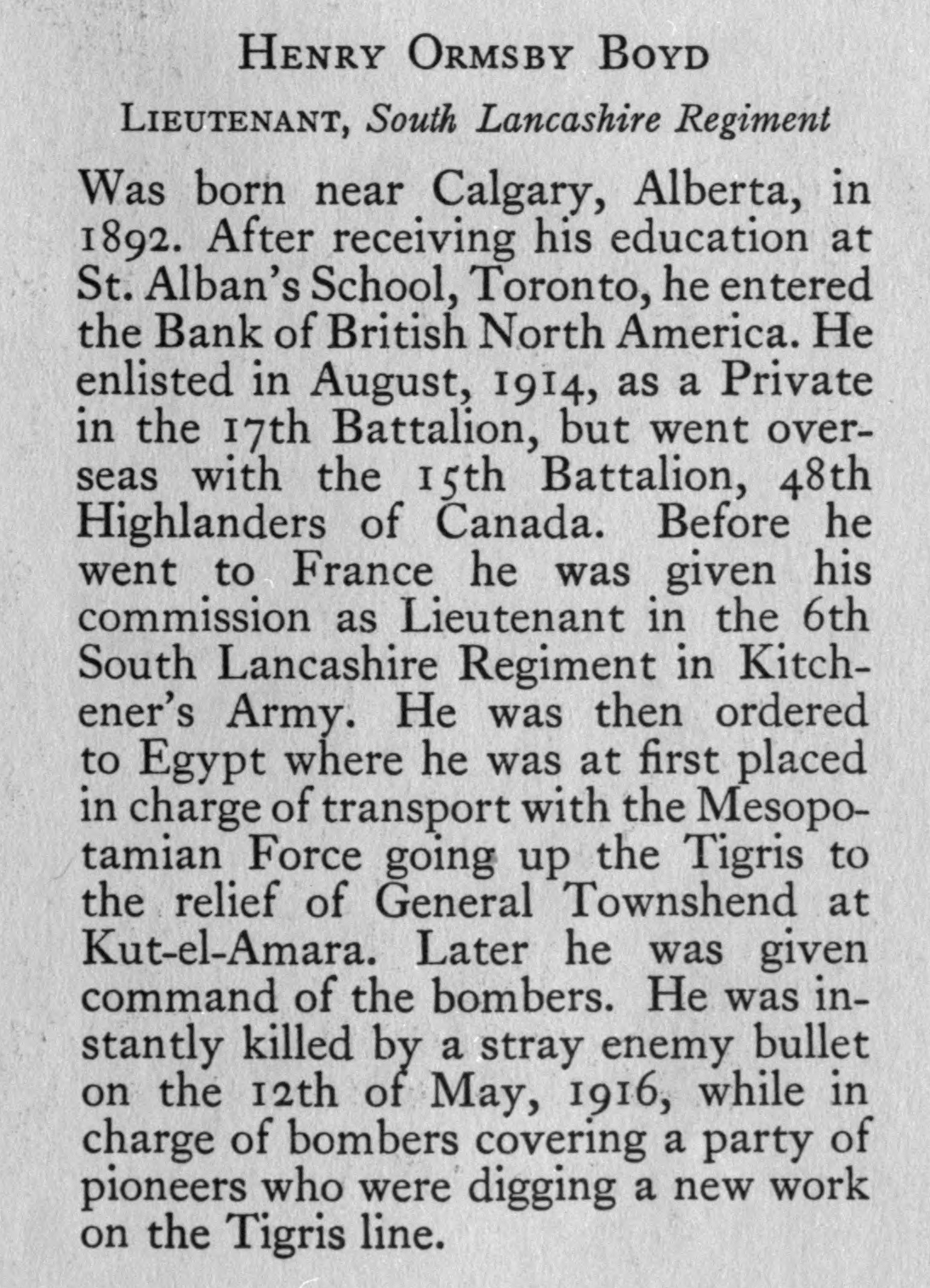 Boyd H O Lt 6th South Lancs Regiment Photo And Obituary.
