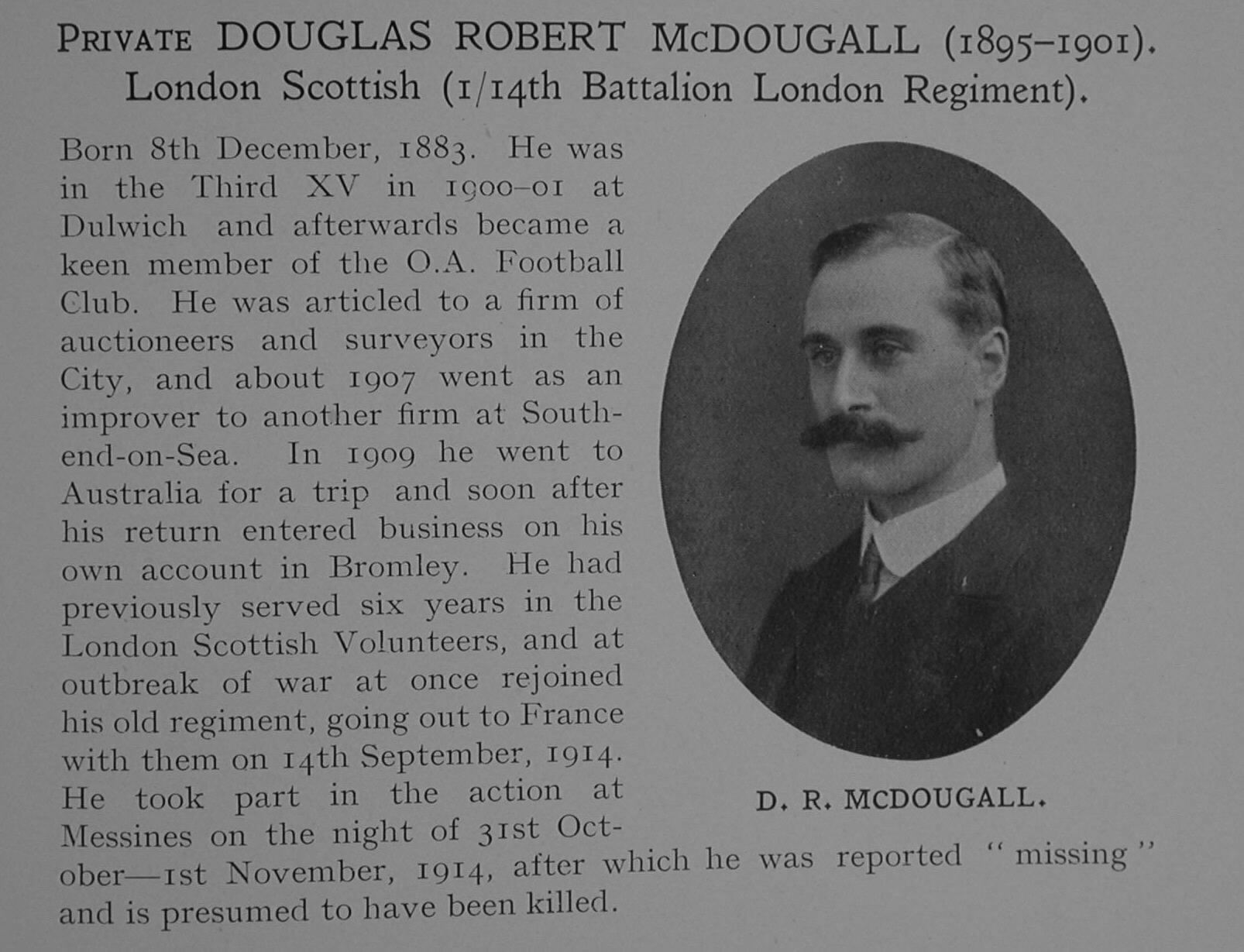 McDougall D R Pte 2738 14th London Regiment (London Scottish)