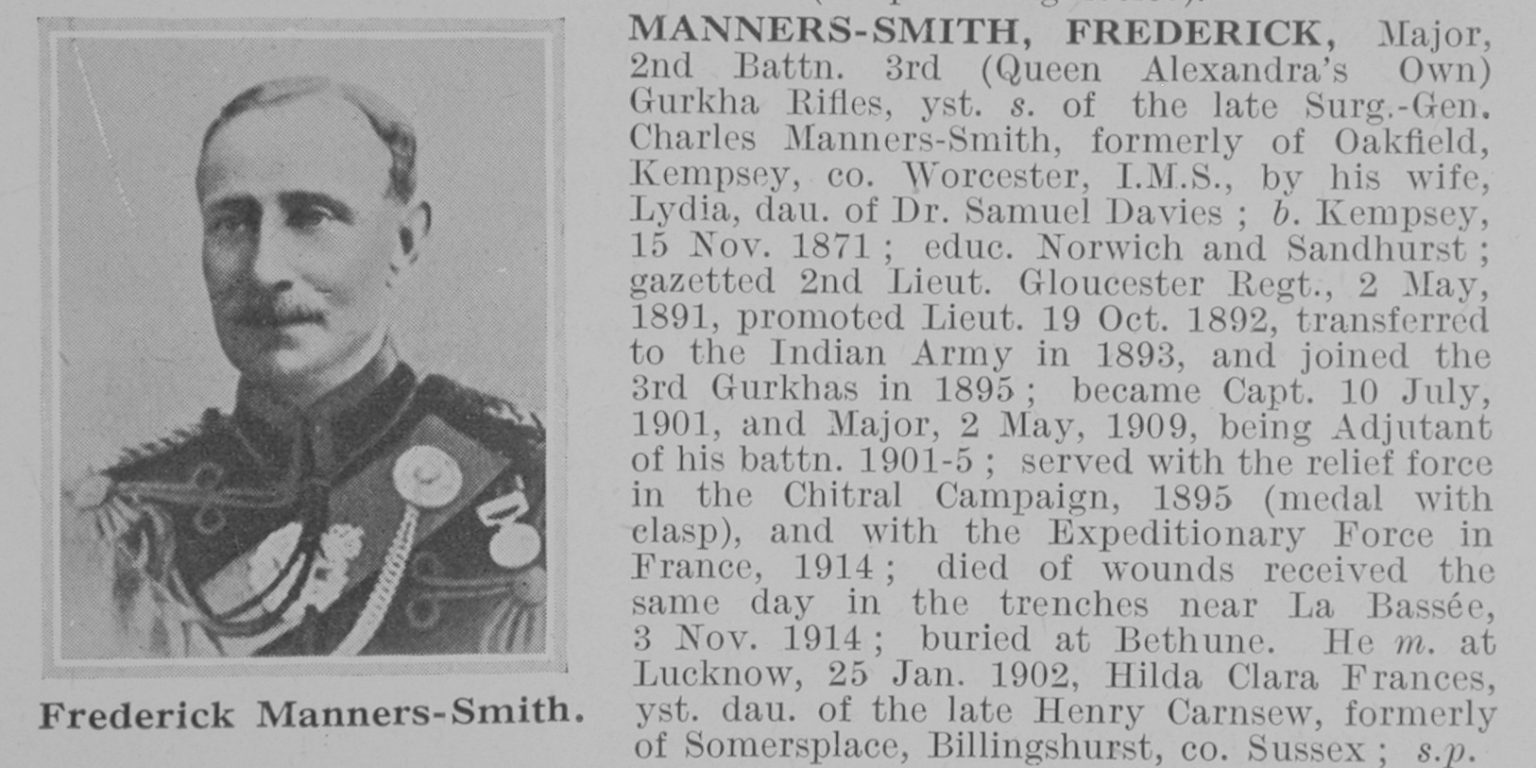 Manner-Smith F Major Indian Army – First World War Soldiers Photos